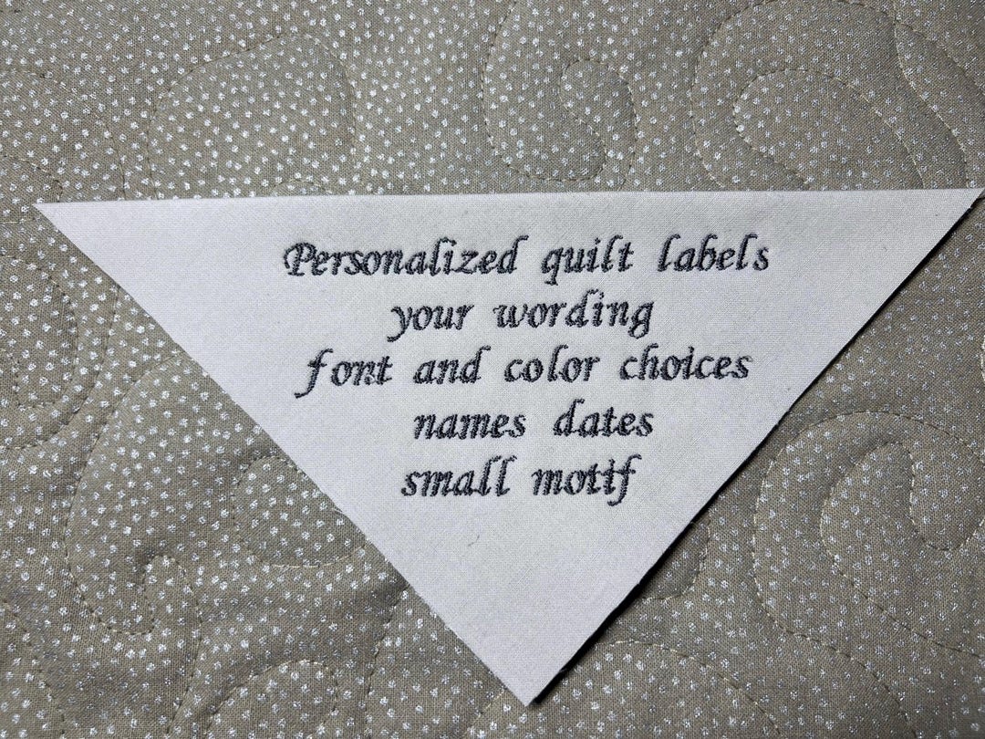Personalized Embroidered Corner QUILT LABEL Triangle Shaped Custom ...