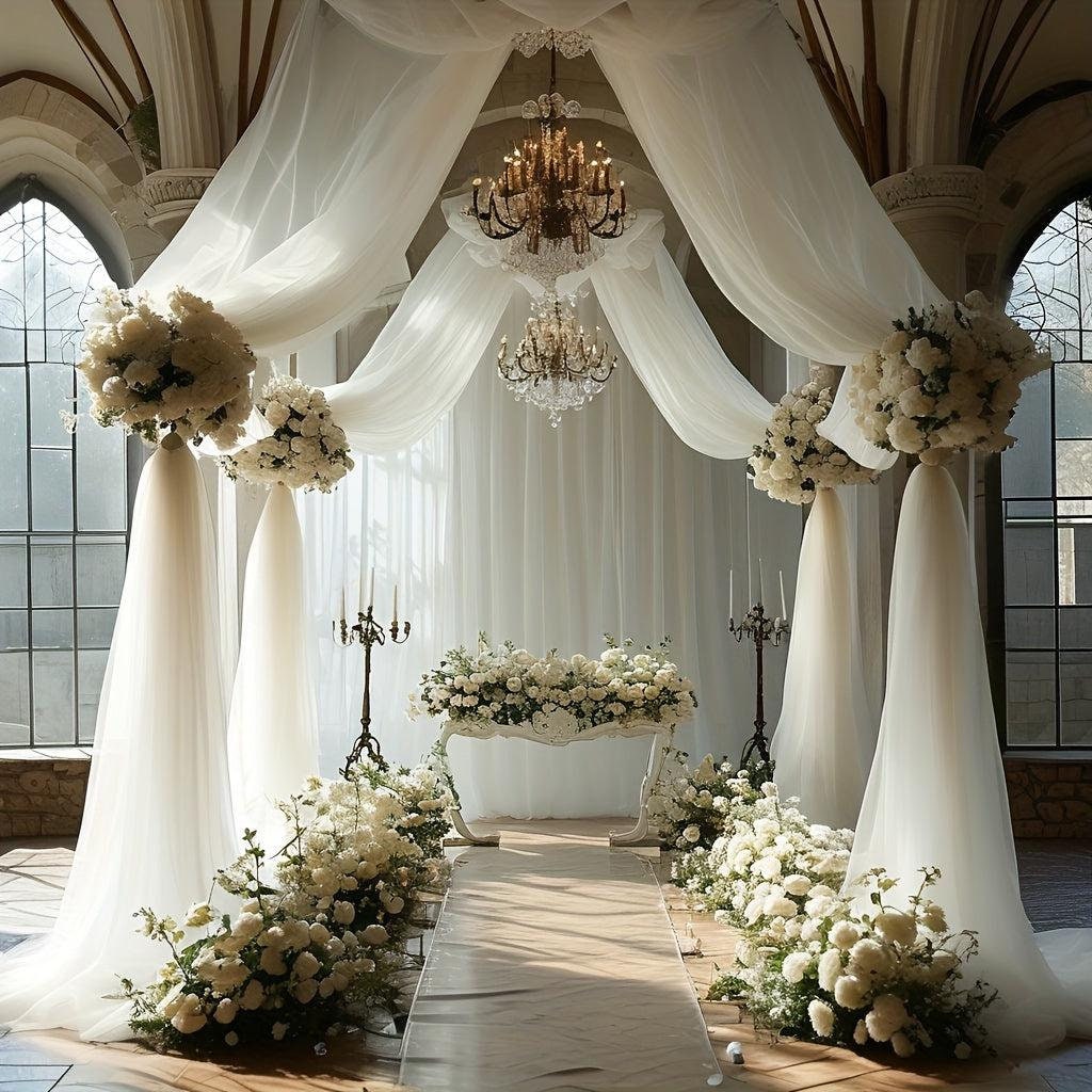 1pc, 6.5yard White Wedding Arch Decoration Fabric Tulle Wedding Arch ...