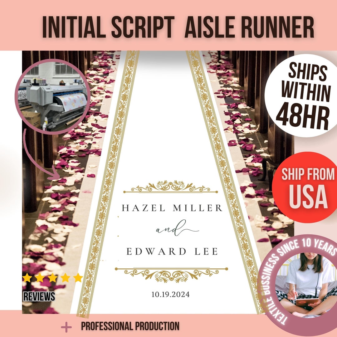 Custom Gold Monogram Wedding Aisle Runner, Monogram Initials ...