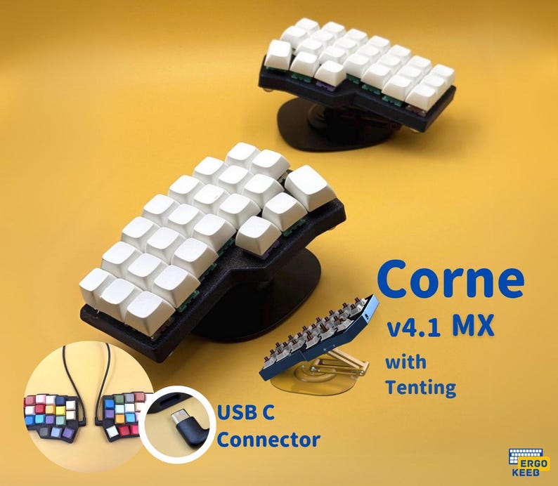 Corne V4.1 MX USB-C Wired Keyboard: Metal Plate Case, Magnetic Tenting ...