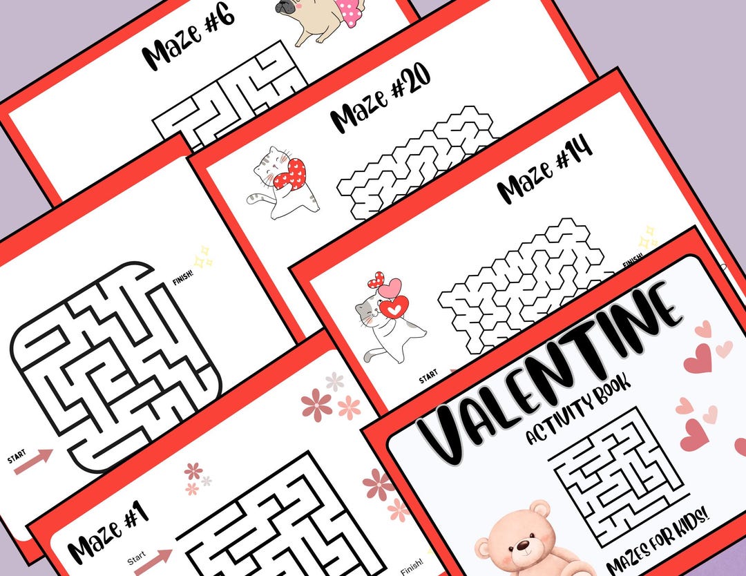 Valentine’s Day Maze Activity Book | 20 Fun Printable Mazes for Kids - Etsy
