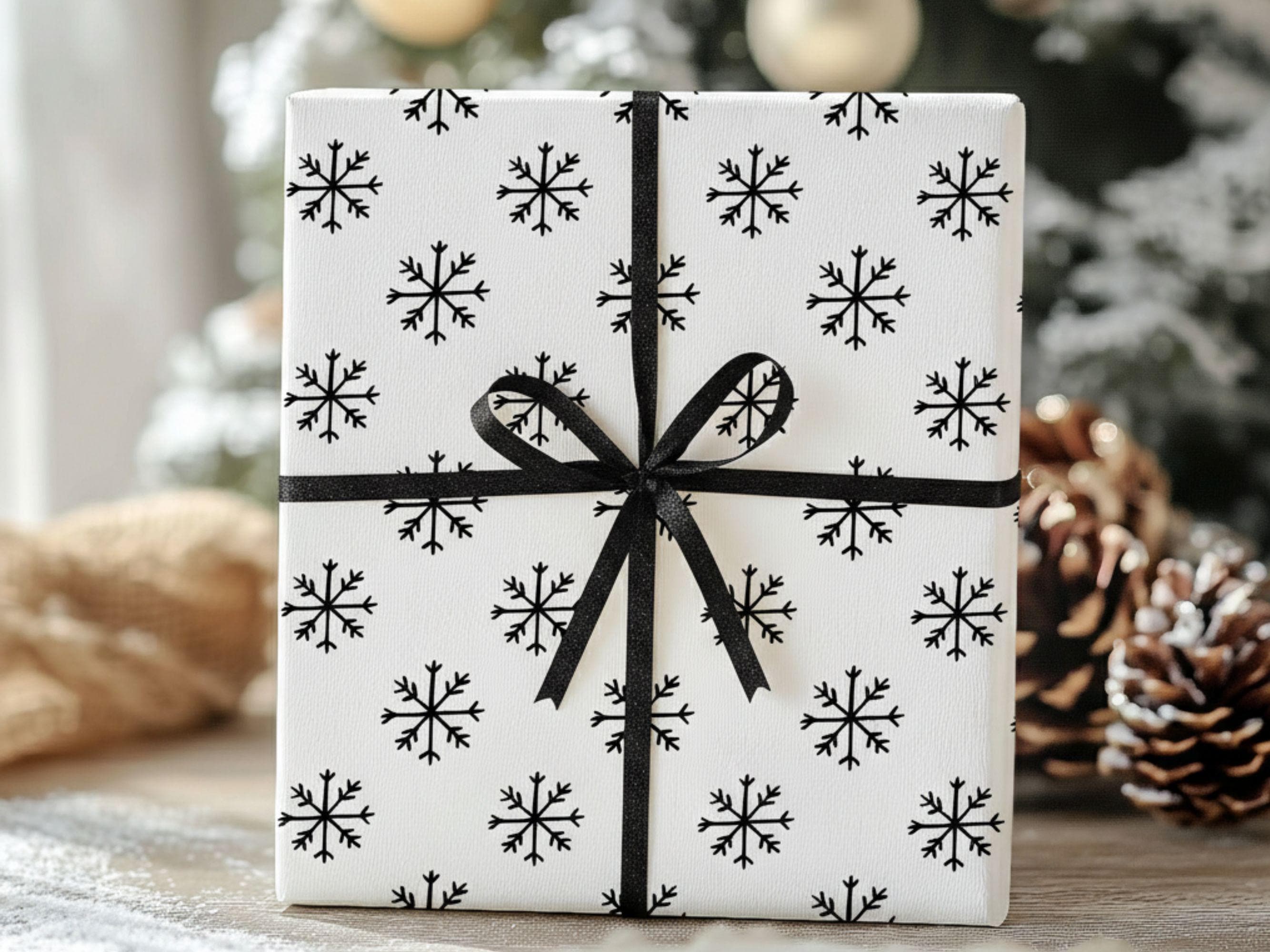 Black and White Snowflake Wrapping Paper, Minimalist Holiday Gift Wrap ...