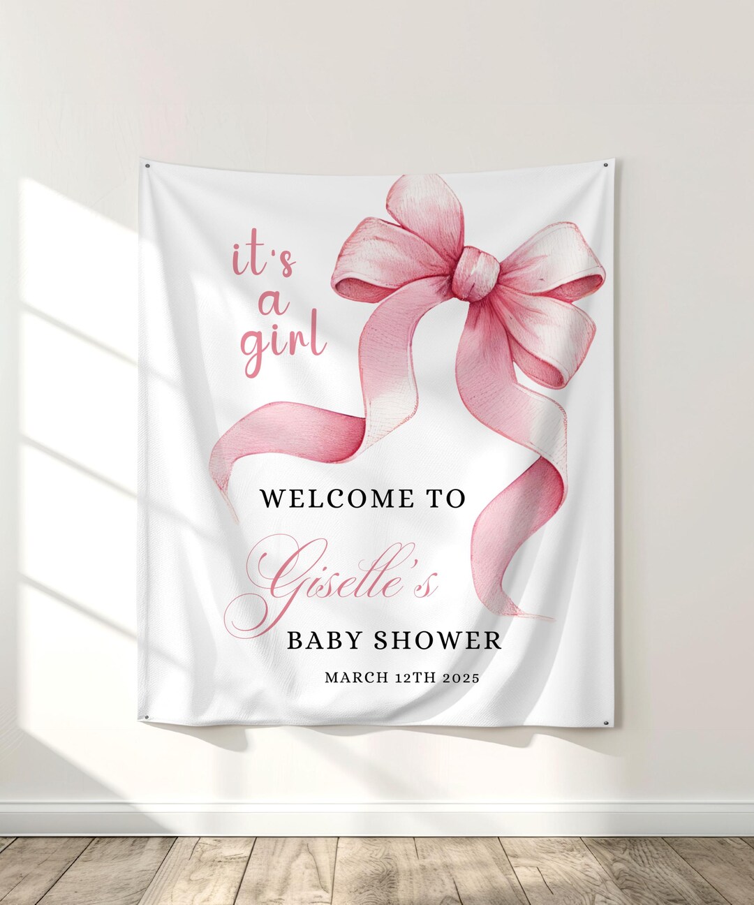 Pink Bow Baby Shower Custom Banner, Baby Shower Backdrop, Baby Sprinkle ...