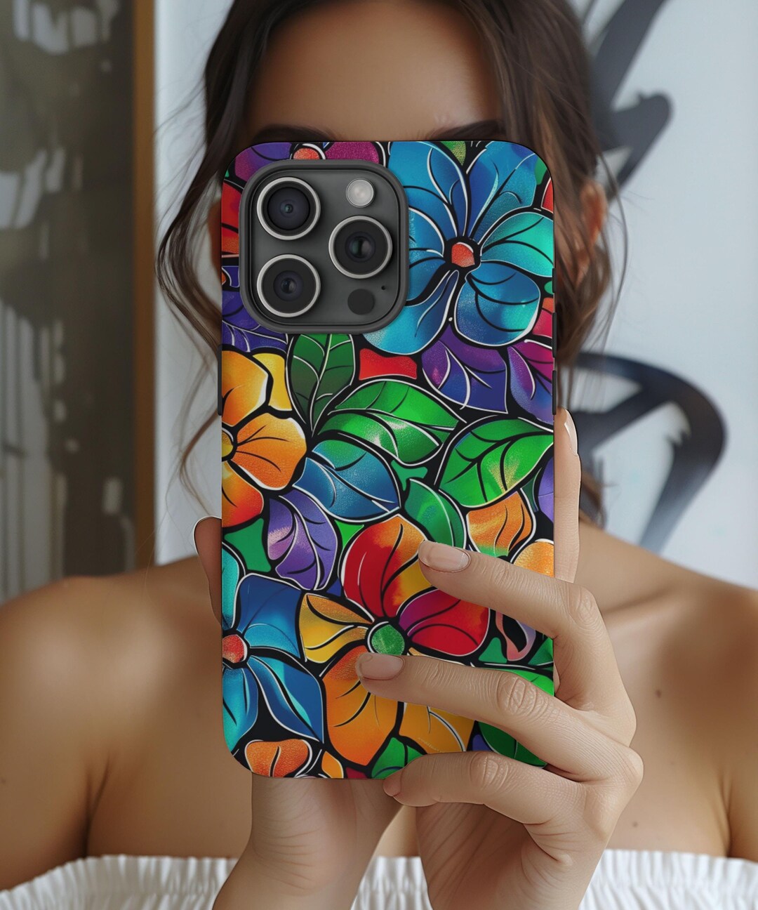 Floral Mosaic iPhone 16 Case, Tough Phone Case, iPhone 16, 15, 14, 13 ...