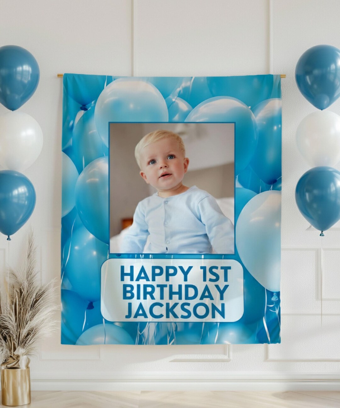Personalized Birthday Photo Banner, Custom Kids Birthday Banner, Pink ...