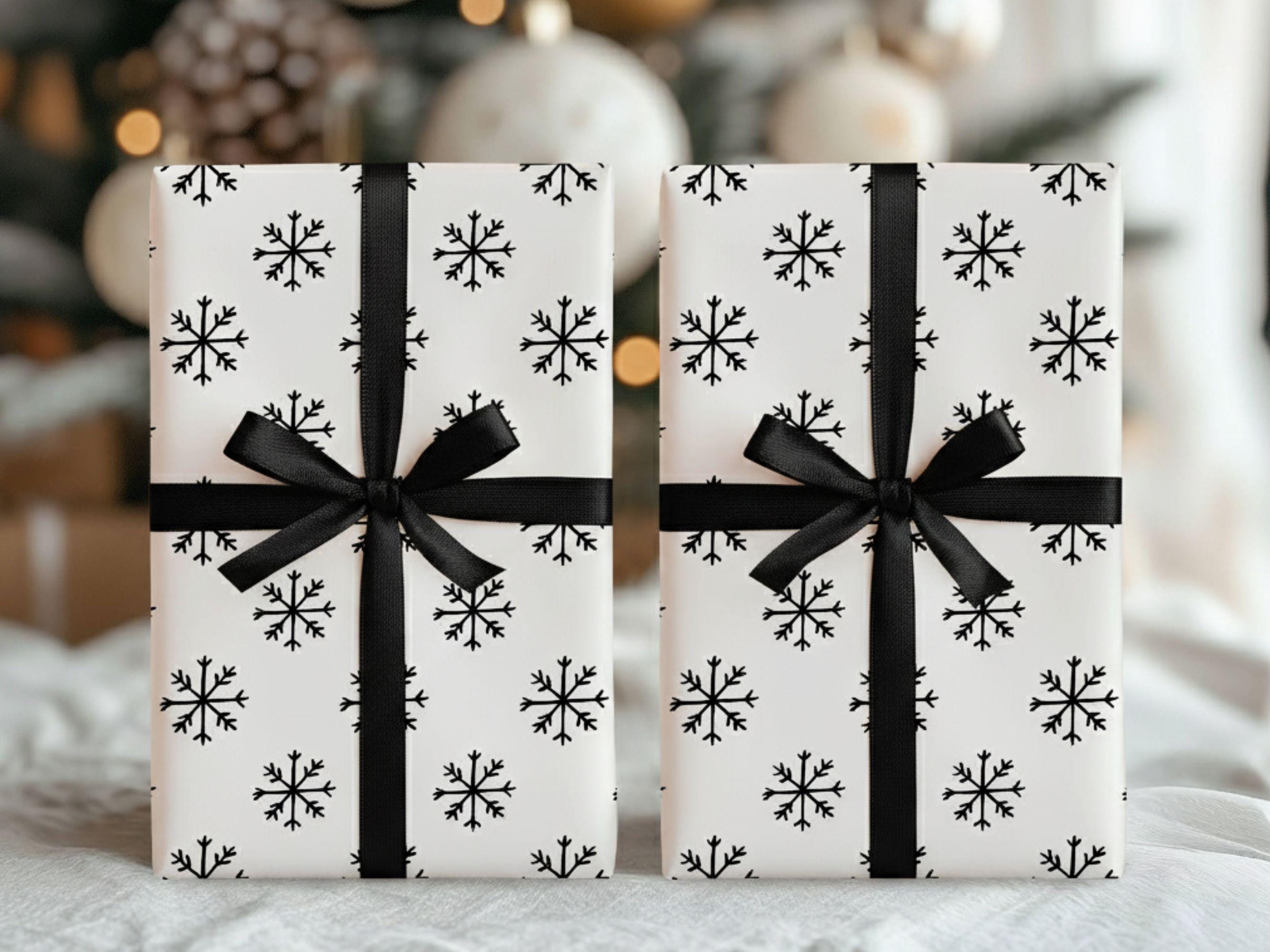 Black and White Snowflake Wrapping Paper, Minimalist Holiday Gift Wrap ...