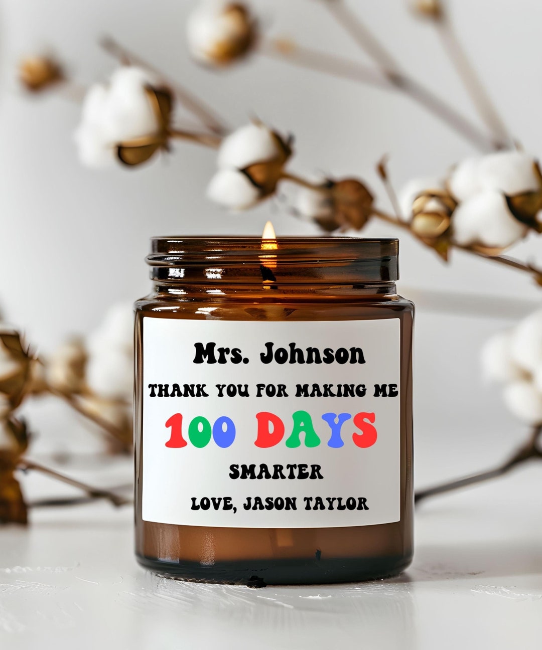 100th Day of School Teacher Gift, Teacher Candle, Teacher Appreciation ...