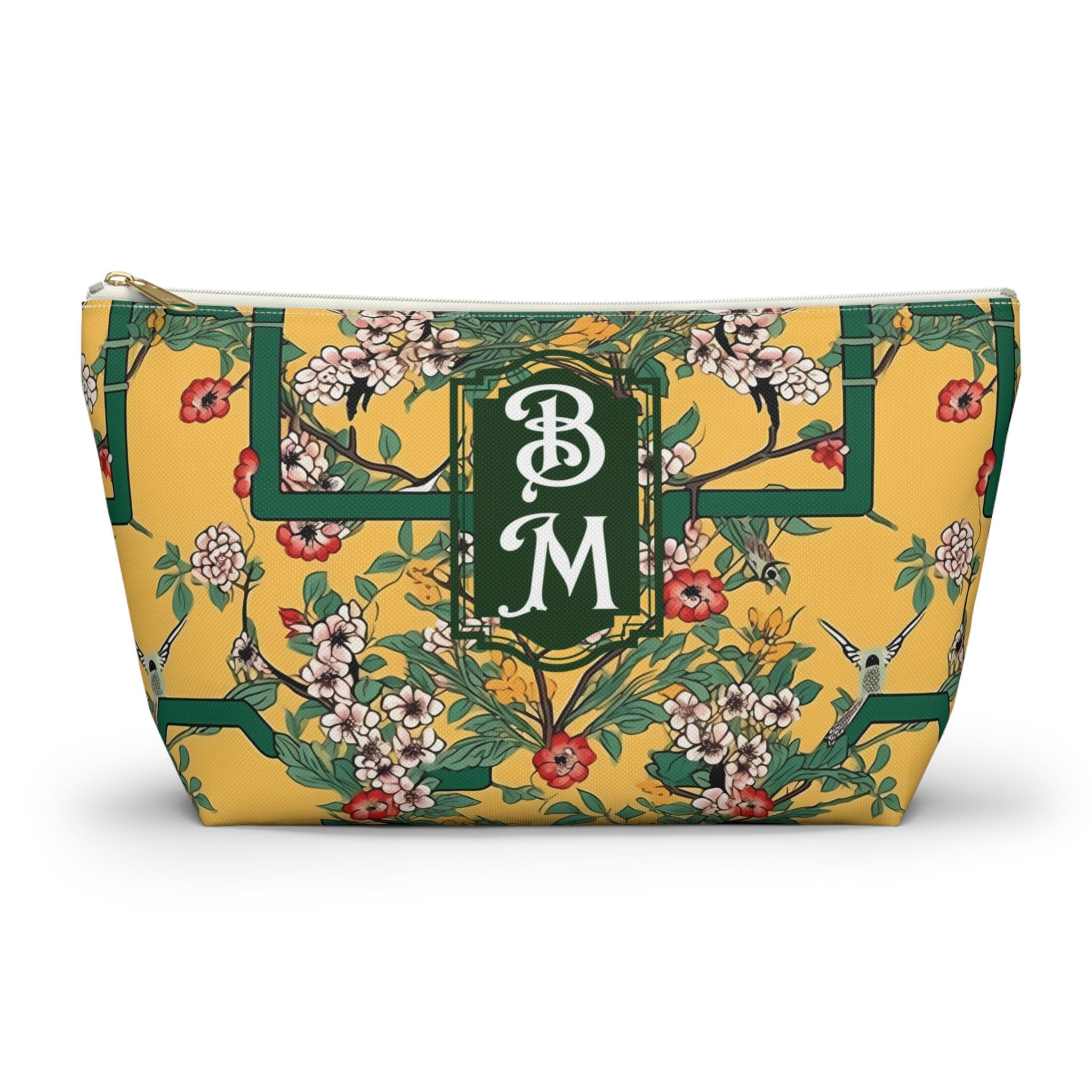 Chinoiserie Bird Floral Monogram Mahjong Tile Bag, Elegant Game Bag ...