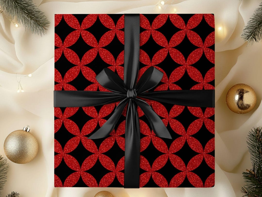 Red Glitter Geometric Wrapping Paper, Elegant Gift Wrap Holiday Gift ...