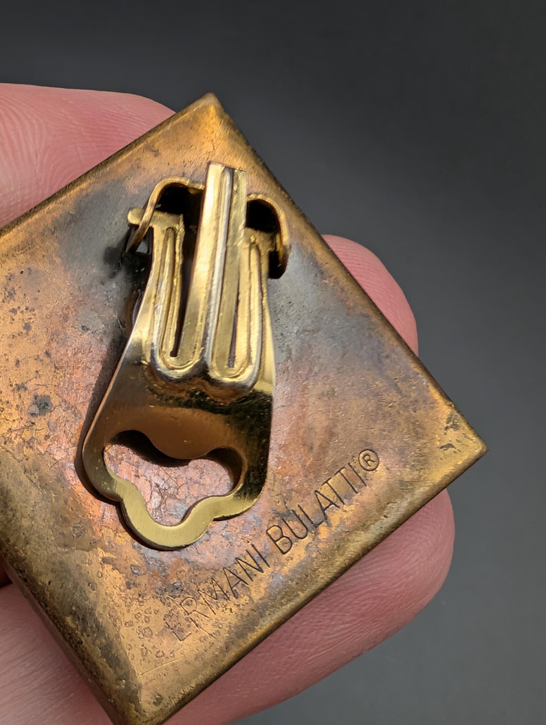 Vintage Ermani Bulatti Clip Earrings 1980s Art Deco Revival Green Black ...