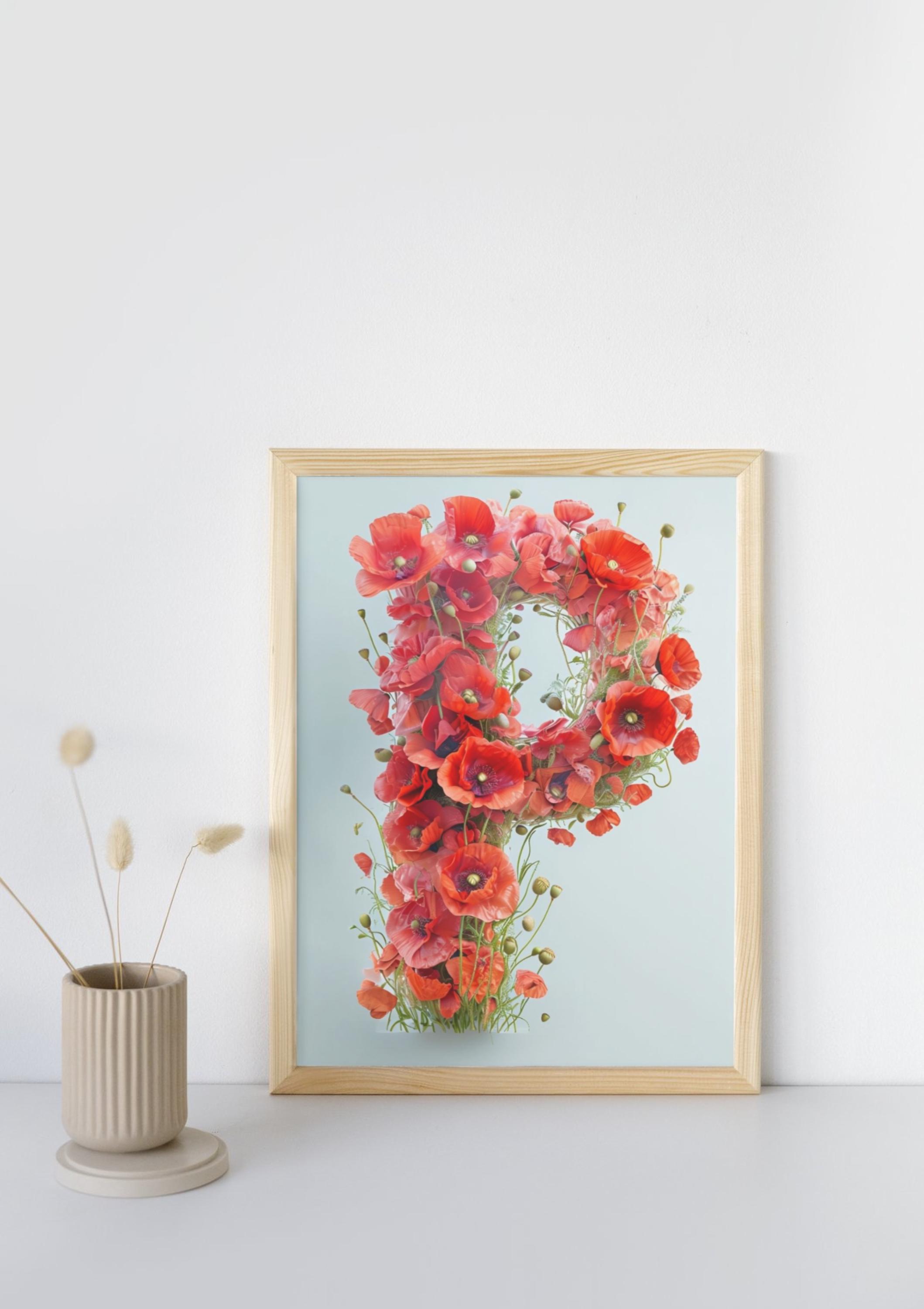 Floral in Bloom Poppy, Alphabet Letters in Digital Download, Letters in ...