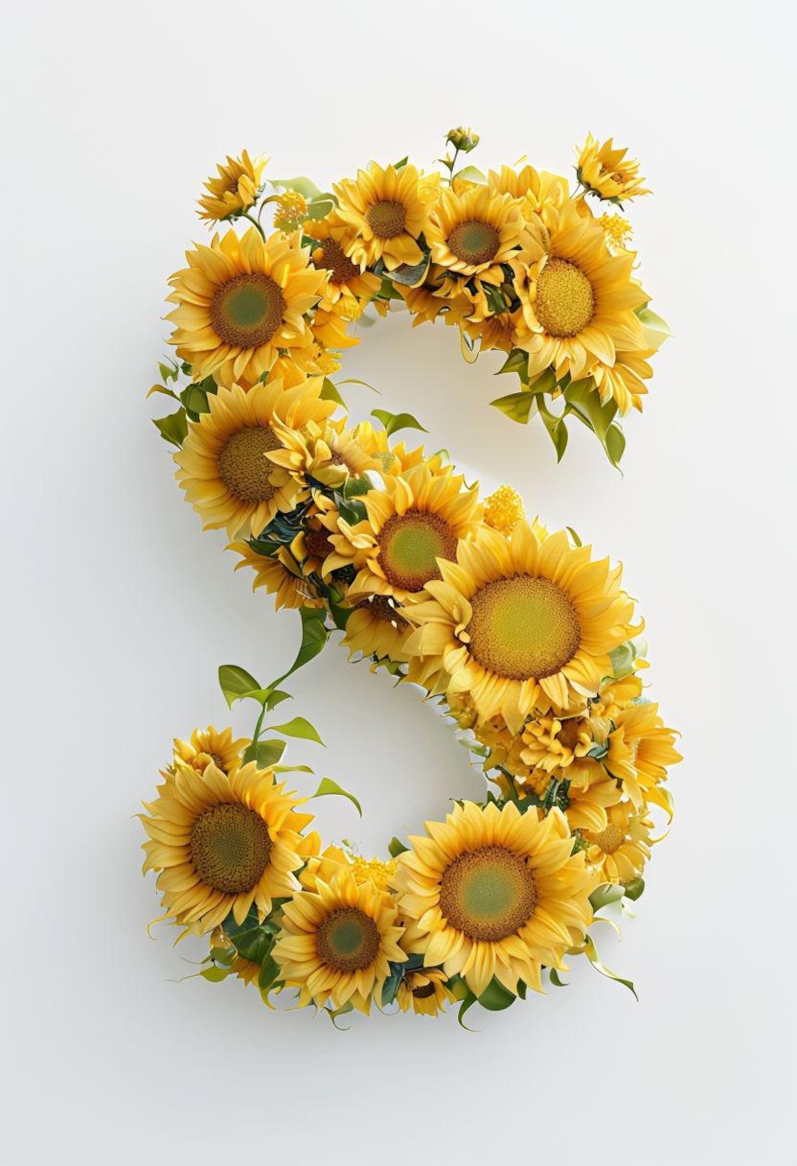 Floral in Bloom Sunflower, Alphabet Letters in Digital Download ...
