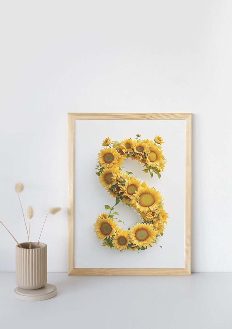 Floral in Bloom Sunflower, Alphabet Letters in Digital Download ...