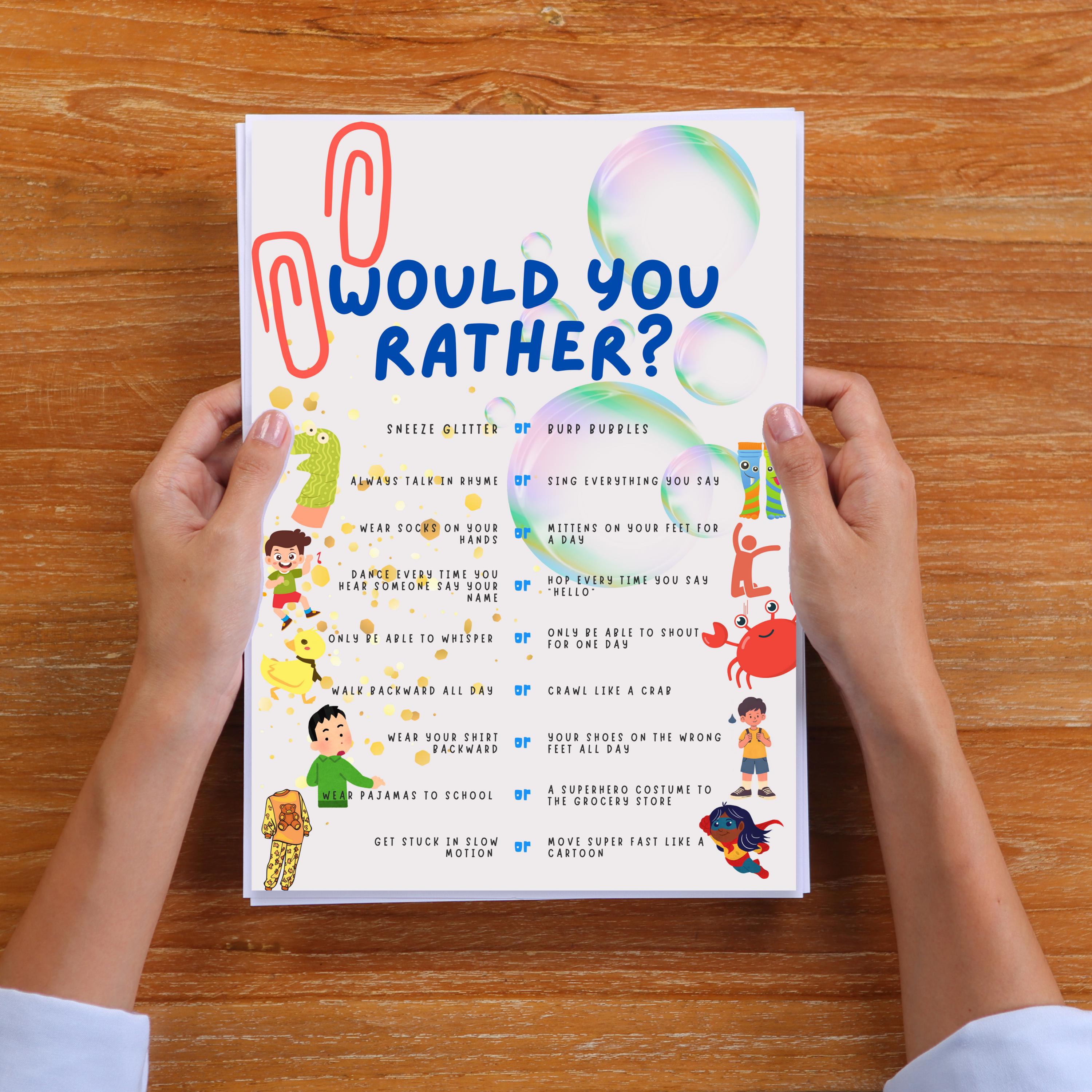 Would You Rather Game for Kids: Printable Icebreaker Questions (PDF ...