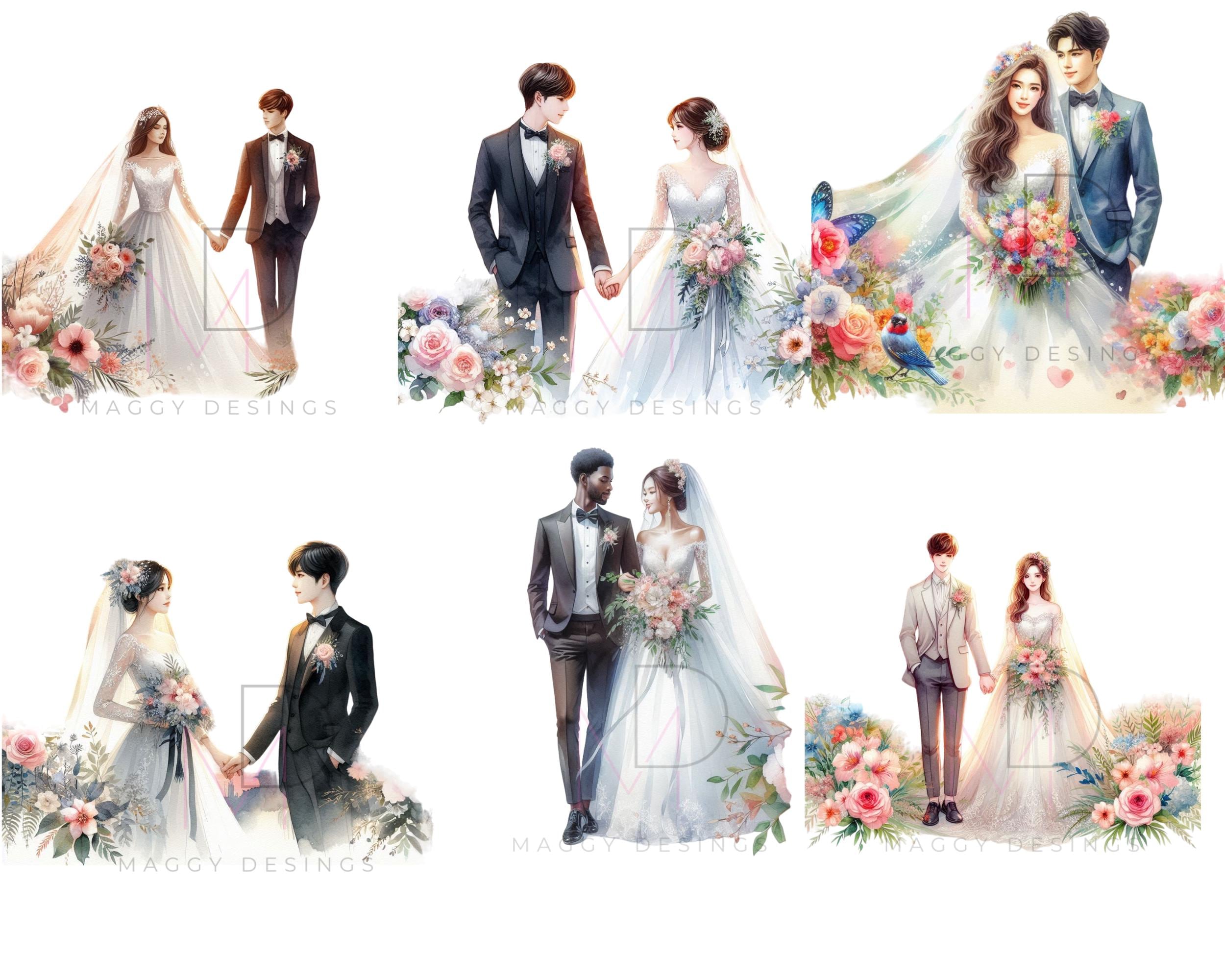 23 Bride and Groom Clipart, Wedding Day PNG, Marriage, Just Married ...