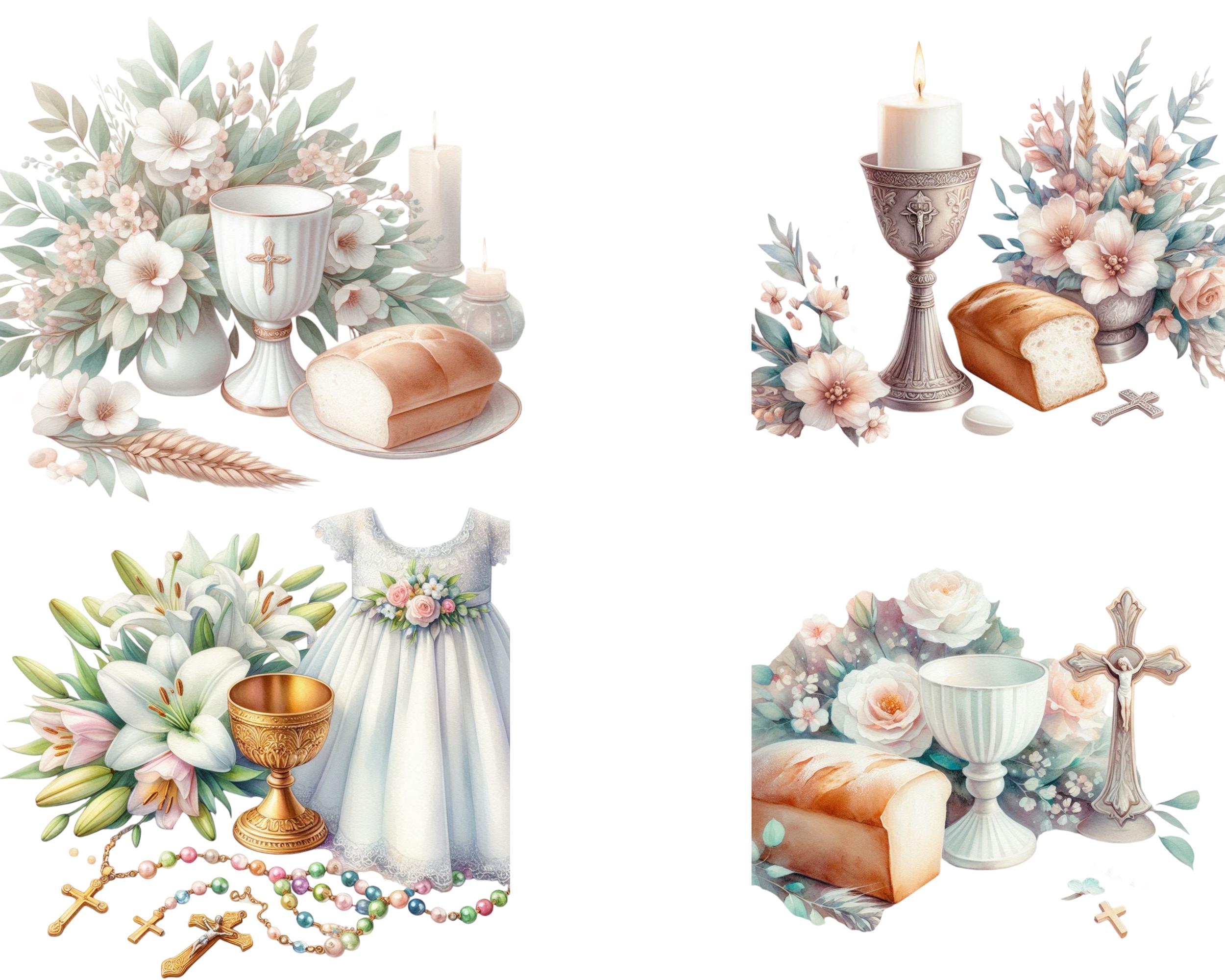 First Communion Girl Clip Art - Watercolor Illustrations of a Girl ...