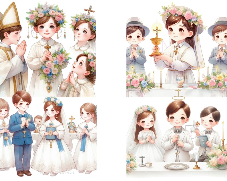 First Communion Girl Clip Art - Watercolor Illustrations of a Girl ...