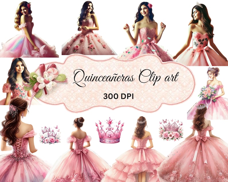 Quinceaneras Princesse, Fleurs, Et Couronnes, Png Clipart Robe Pink ...