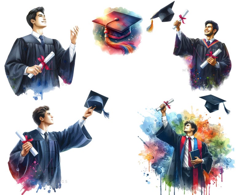 30 Graduation Watercolor Png, Graduation, Graduation Clipart ...