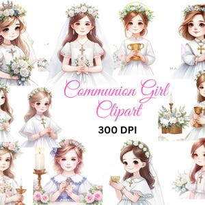 First Communion Girl Clip Art - Watercolor Illustrations of a Girl ...