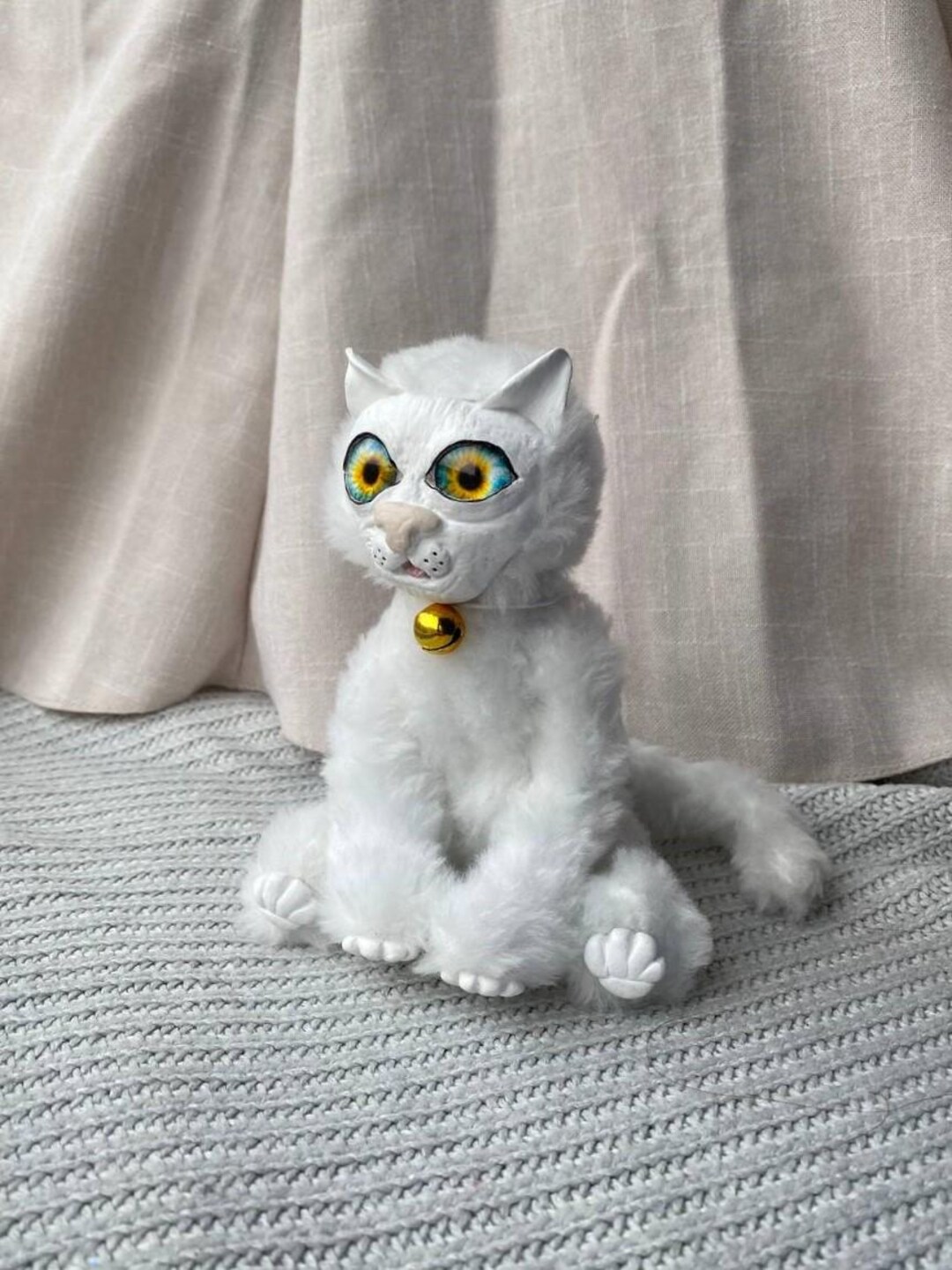 Unique Handmade White Cat Plush Doll - Adorable Collectible With ...