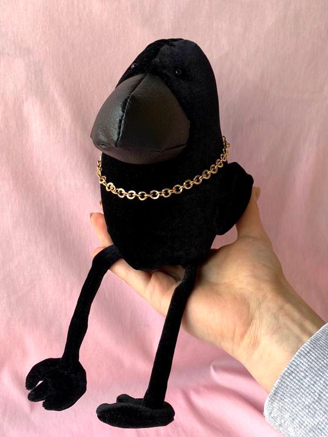 Handmade Black Raven Plush With Gold Chain – Gothic Crow Stuffed Animal ...
