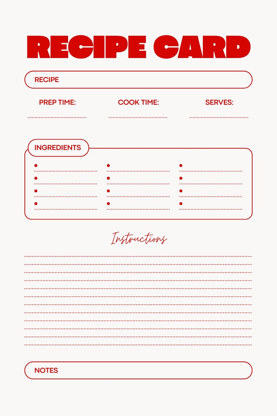 Red Recipe Card - Etsy