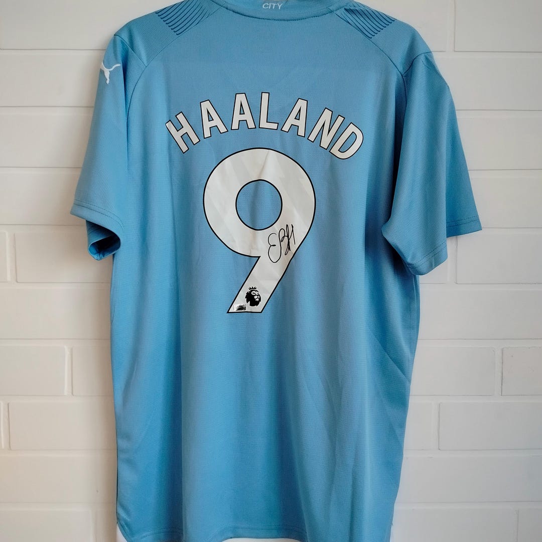 Erling Haaland #9 Signed Autographed 2023/24 Manchester City FC Jersey ...