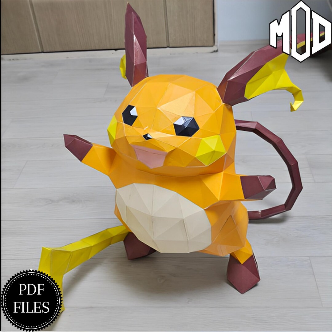 Raichu Papercraft, Digital Template, Origami, PDF Download DIY, Low ...