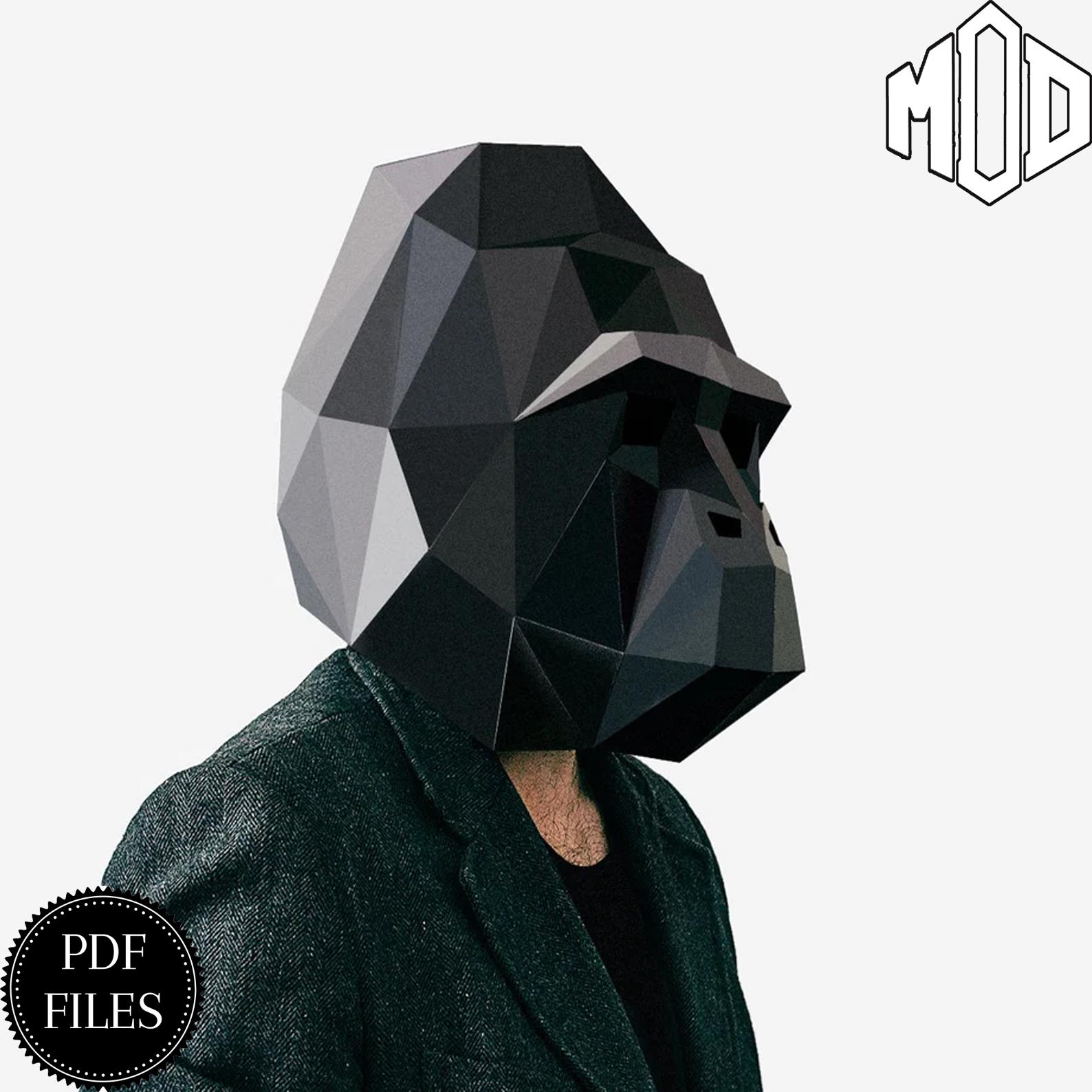 Gorilla Mask Template - Paper Mask, Papercraft Mask, Masks, 3d Animal ...