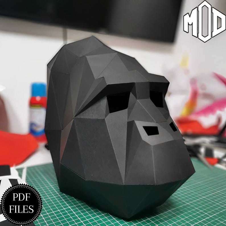 Gorilla Mask Template - Paper Mask, Papercraft Mask, Masks, 3d Animal ...