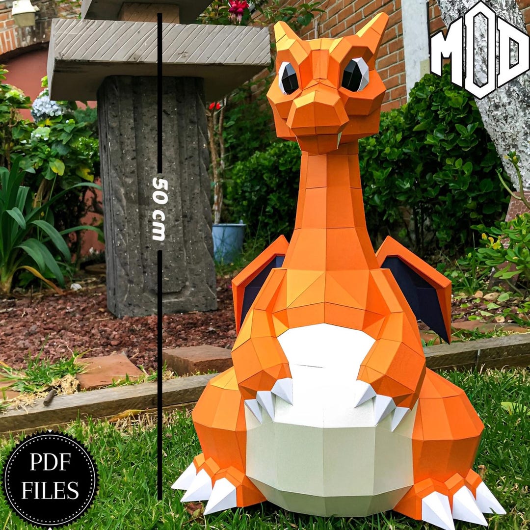 Charizard Papercraft – Digital PDF Model – 3D Low Poly DIY Charizard ...