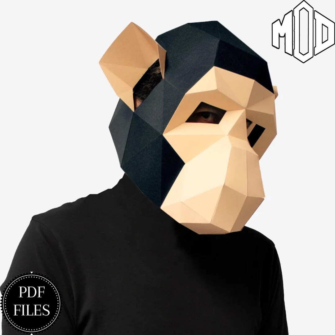 Monkey Mask Template - Papercraft Mask, 3d Animal Mask, Low Poly Mask ...