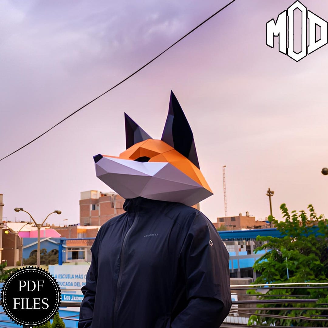 Fox Mask Template, 3D Low Poly Animal Mask Halloween | DIY PDF Pattern ...