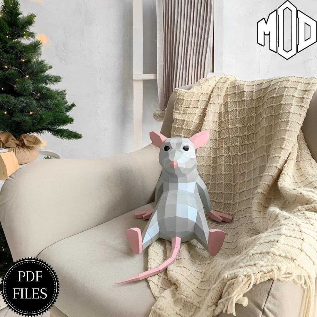 Rat Papercraft | Rat Sculpture Low Poly DIY | Mouse Digital Template ...
