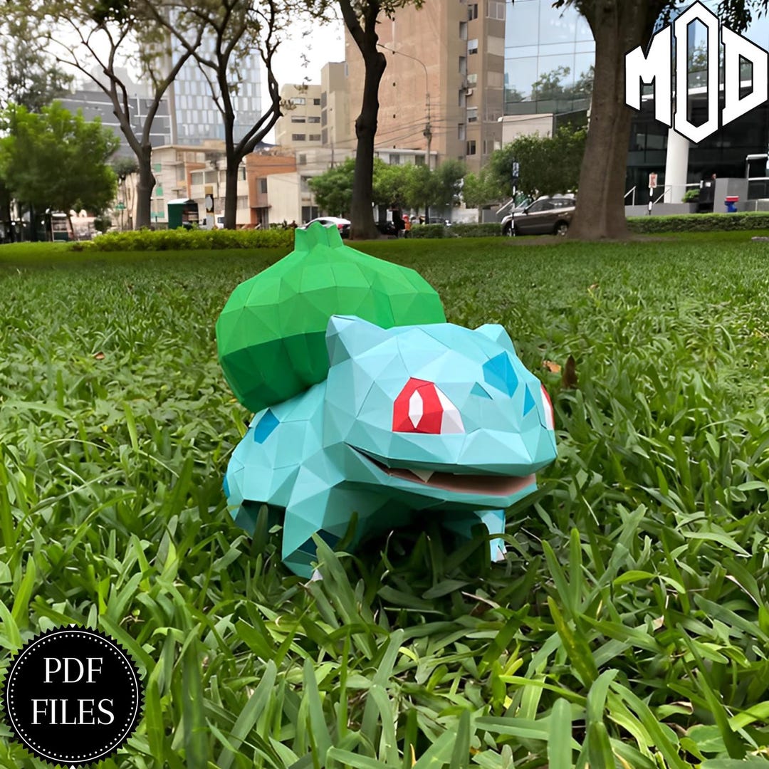 Bulbasaur Papercraft, Digital Template, Origami, PDF Download DIY, Low Poly Pokemon, Trophy ...