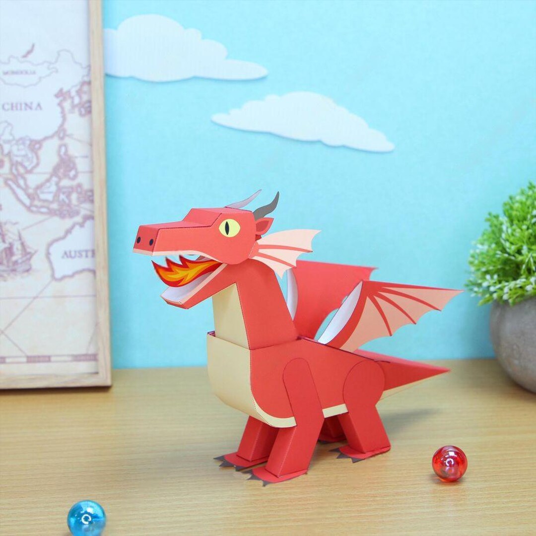 Moveable Red Dragon 3D Paper Model PDF Printable Design With Step-by ...