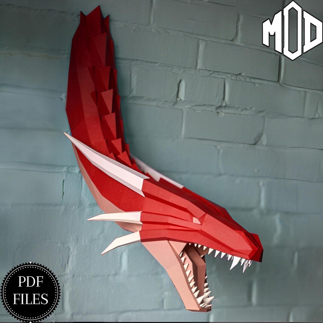 Dragon Papercraft Template – 3D Low Poly DIY Angry Dragon Sculpture ...