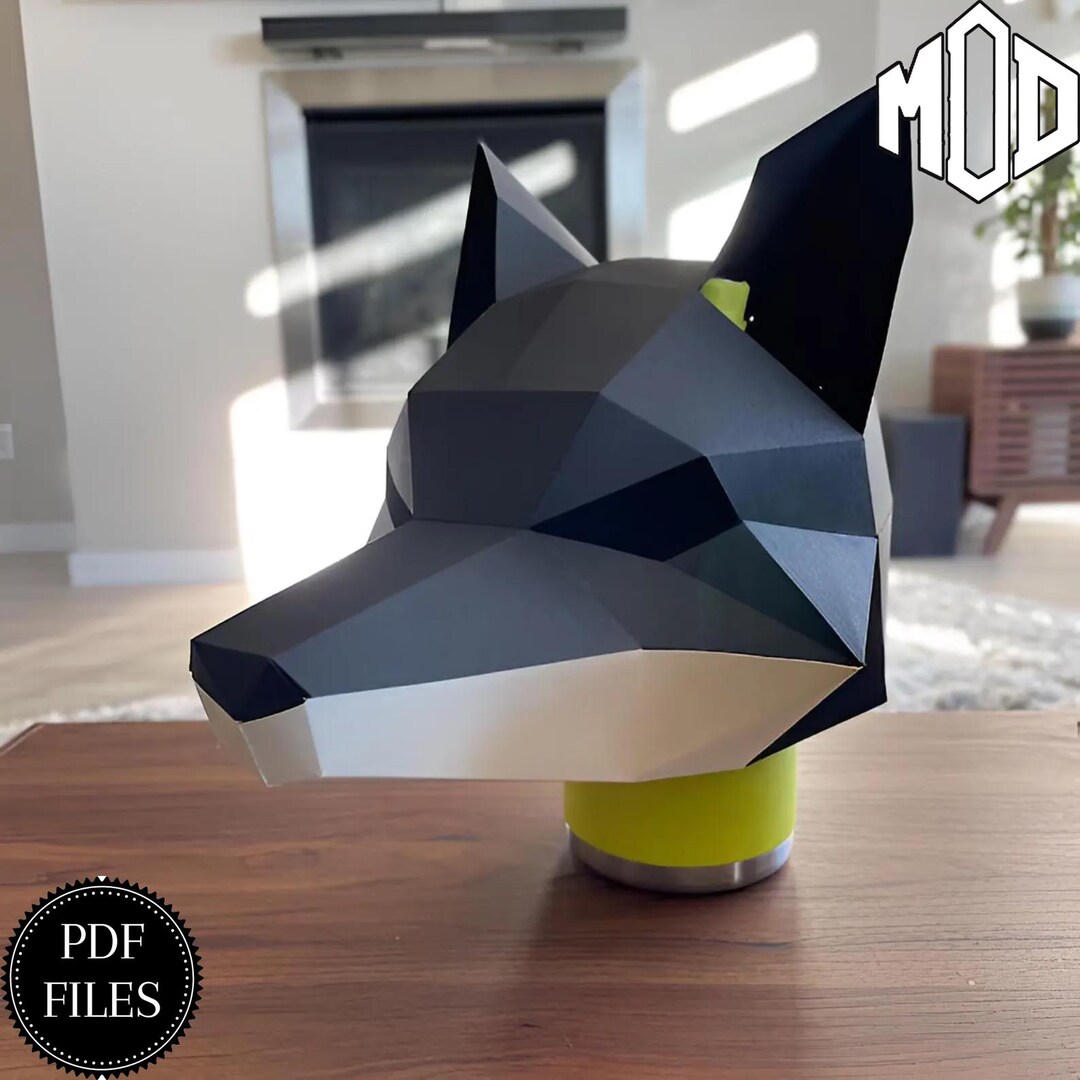 Wolf Mask Design - 3D Paper Mask Template, Low Poly Animal Craft, DIY ...