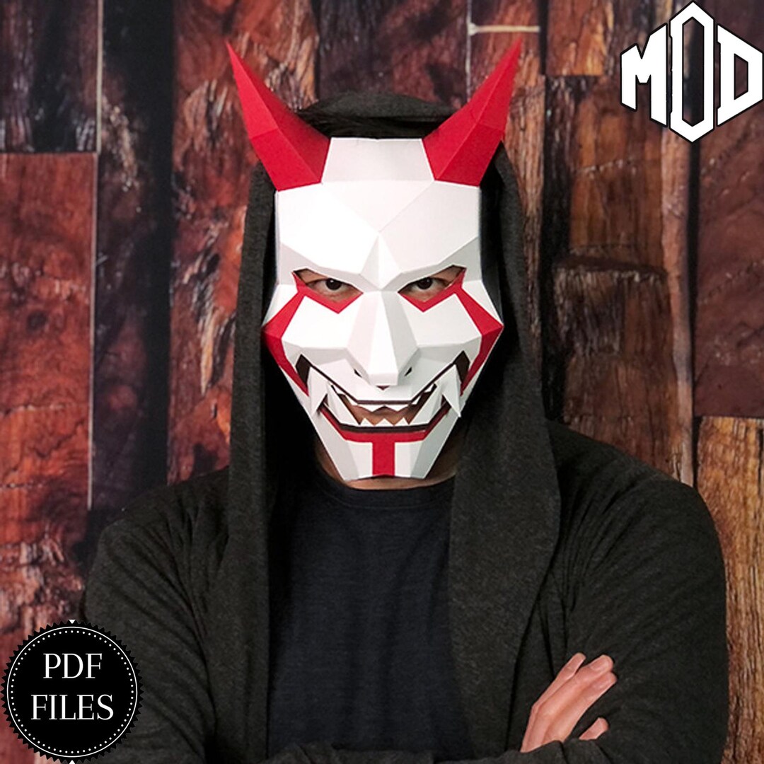 Oni Mask Papercraft Template - DIY Hannya Demon Mask PDF Pattern ...