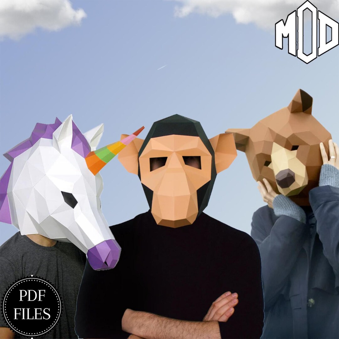 Animal Mask Papercraft Template - Low Poly Animal Mask, Papercraft Mask ...