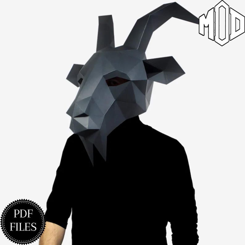 Goat Mask 3D Papercraft Template, Low Poly Paper Mask, Unique Halloween ...