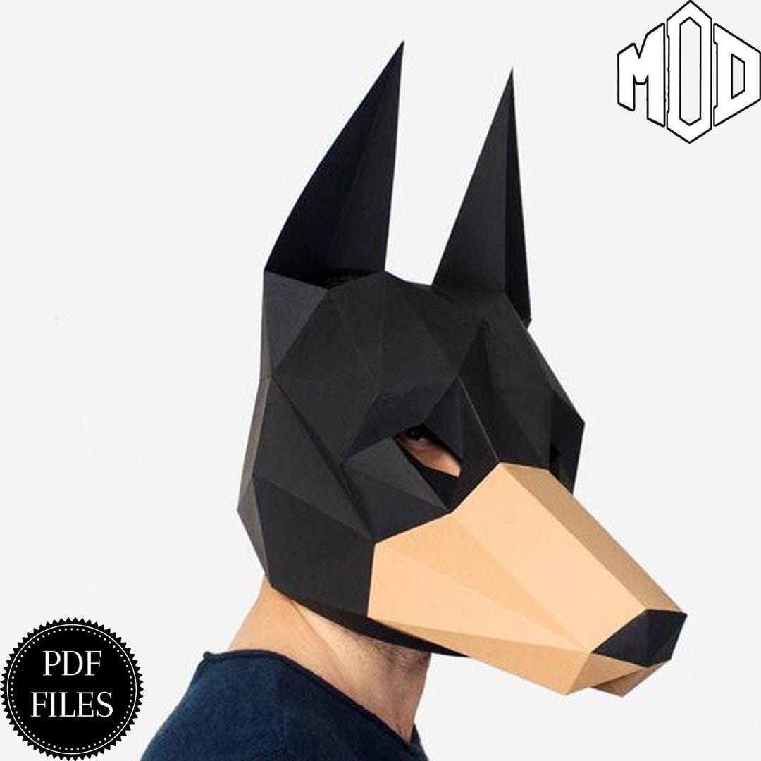 Animal Mask Template Papercraft Doberman 3D Low Poly Paper Mask ...