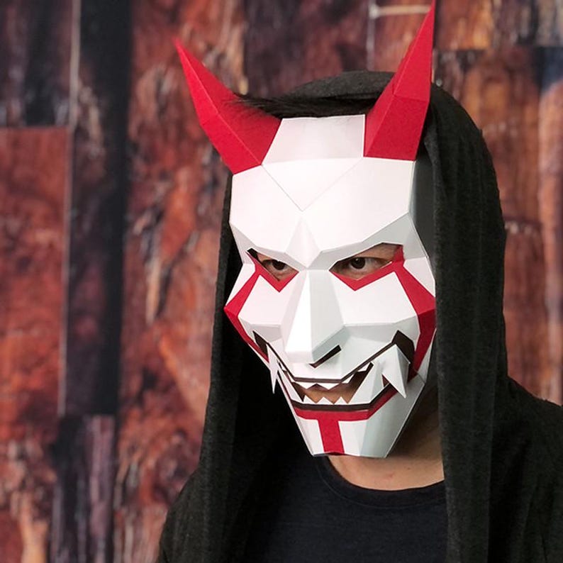 Oni Mask Papercraft Template - DIY Hannya Demon Mask PDF Pattern ...