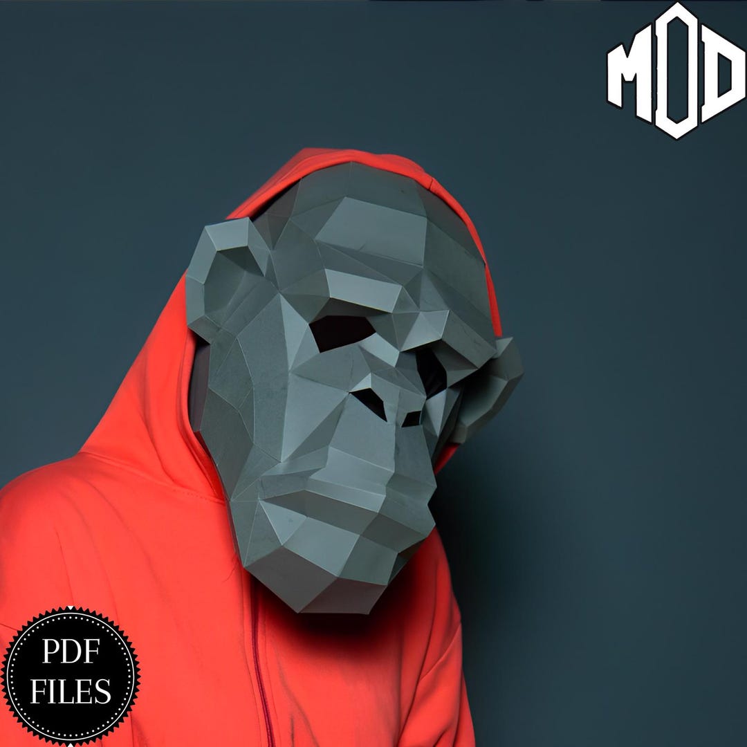 Monkey Mask Papercraft Template | Halloween Animal Mask Origami, Low ...