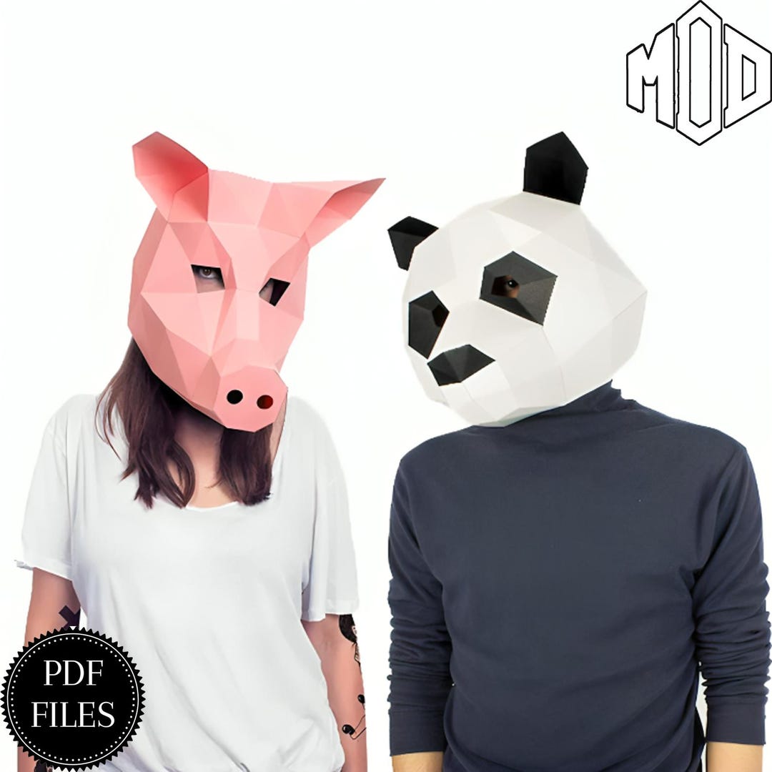 Panda Papercraft Mask & Pig Papercraft Mask PDF Templates, Printable ...