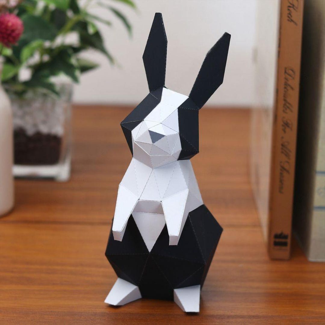 Rabbit Papercraft DIY Template - 3D Low Poly Paper Craft Bunny Model ...