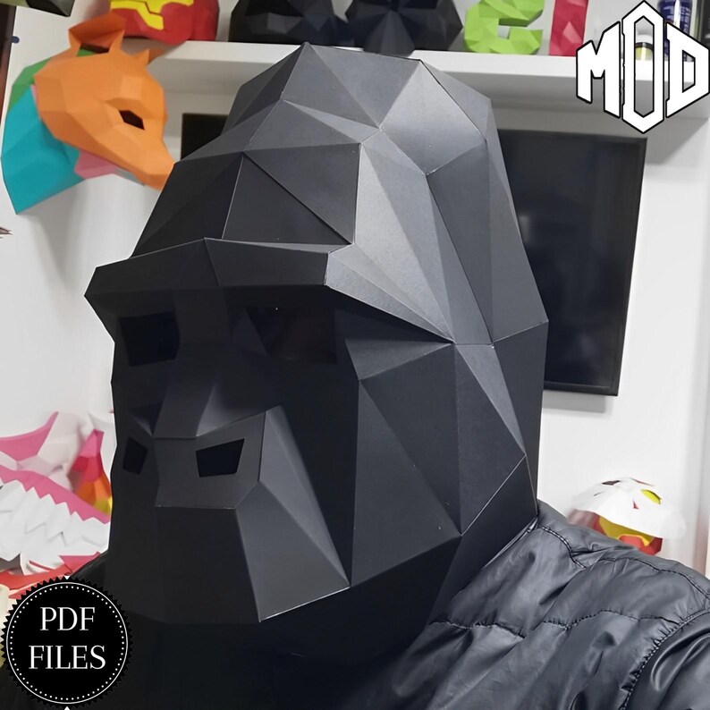 Gorilla Mask Template - Paper Mask, Papercraft Mask, Masks, 3d Animal ...