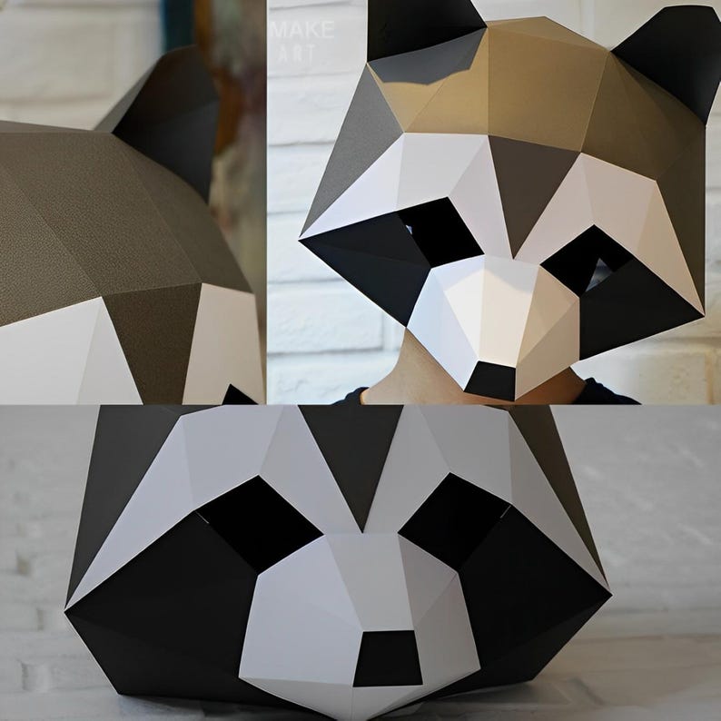 Raccoon Mask Template | DIY Halloween Mask- Low Poly Papercraft Mask ...