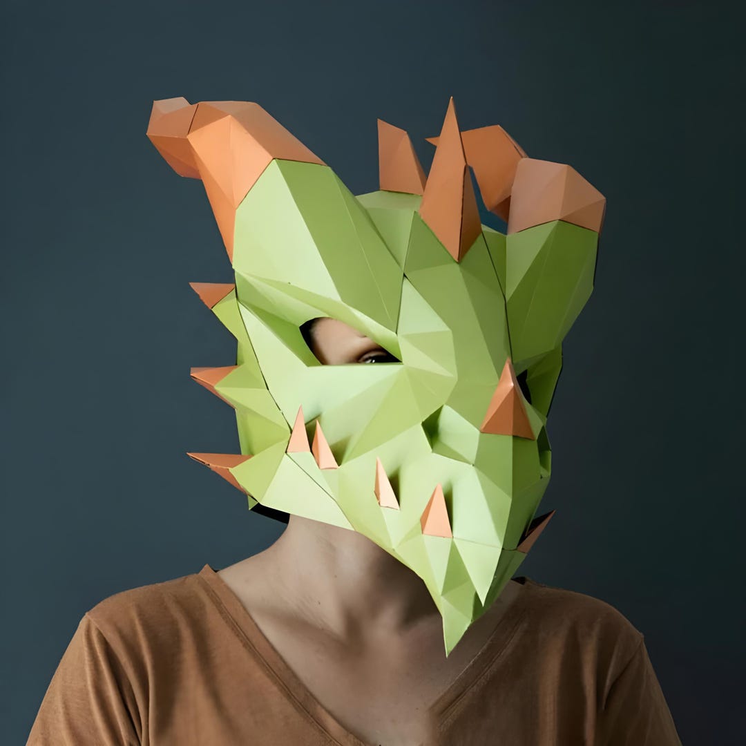 Model Dragon Mask Paper 3D Low Poly Costume Craft Template, DIY ...